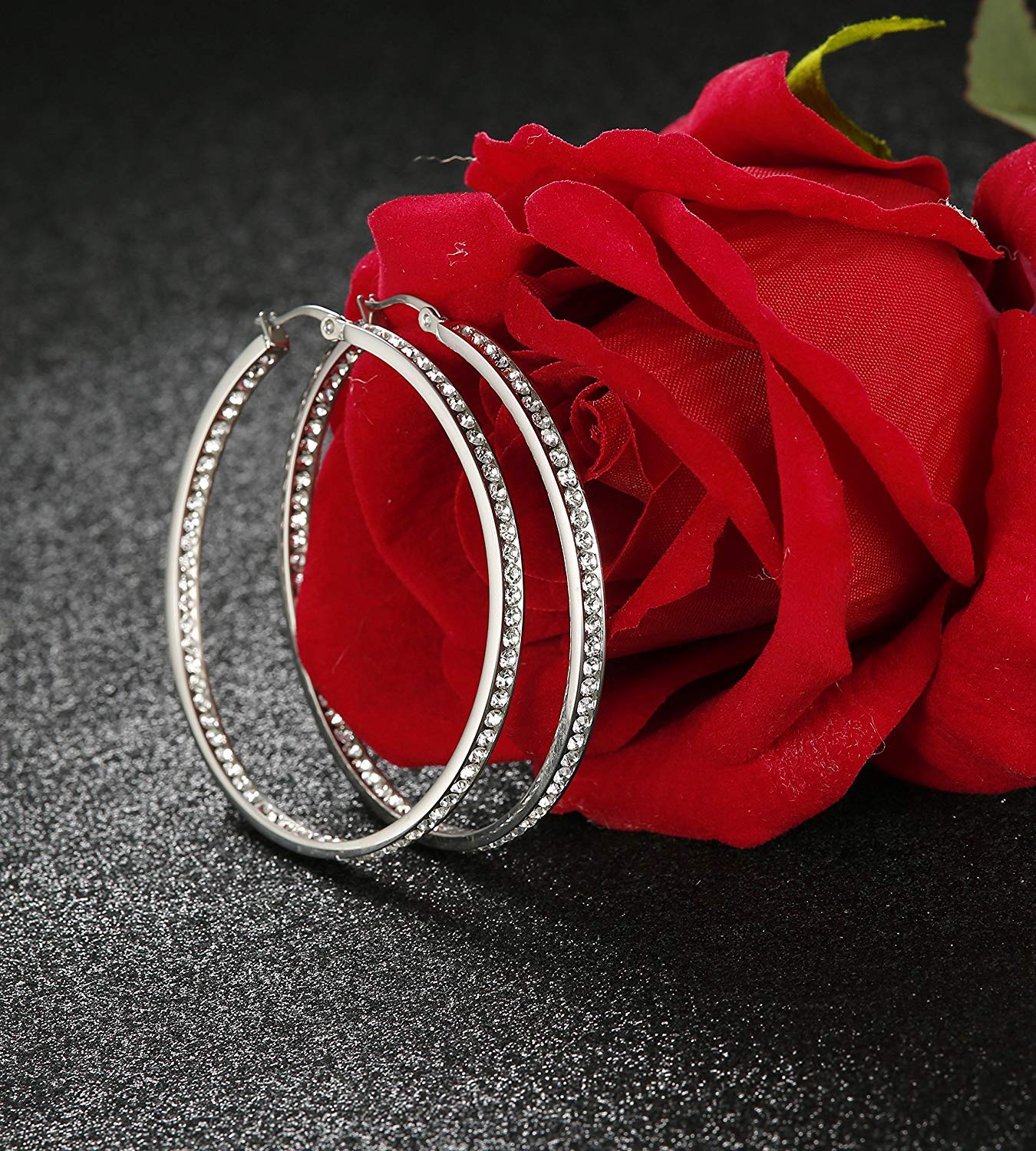 18K White Gold plated Inside-Out Hoop Earrings with CZ 55mm