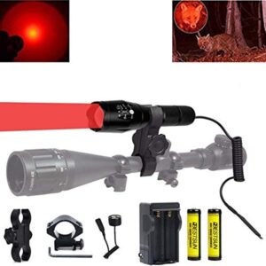 bestsun 350 yard red light predator light zoomable long range night hunting coyote varmint light tactical hunting led flashlight with pressure switch, picatinny & scope mounts, rechargeable batteries