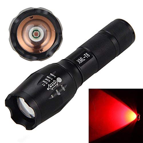 BESTSUN 350 Yard Red Light Predator Light Zoomable Long Range Night Hunting Coyote Varmint Light Tactical Hunting Led Flashlight with Pressure Switch, Picatinny & Scope Mounts, Rechargeable Batteries