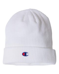 champion men's winter beanie, white, os