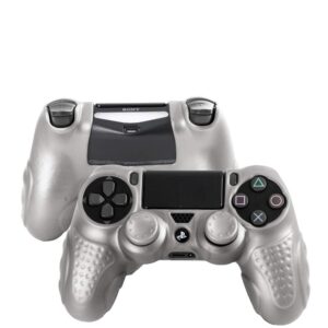 CHIN FAI PS4 Controller DualShock4 Skin Grip Anti-Slip Silicone Cover Protector Case for Sony PS4/PS4 Slim/PS4 Pro Controller with 8 Thumb Grips (Silver)