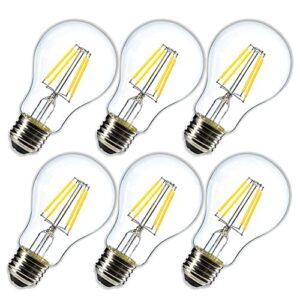 dimmable 4w vintage led filament bulb 4000k daylight white, edison a19/a60 led light bulbs, 40w equivalent e26 medium base lamp, clear glass cover 400 lumens, pack of 6