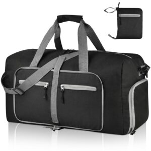 duffel bag 65l packable duffle bag with shoes compartment unisex travel bag water-resistant duffle bag(black,65l)