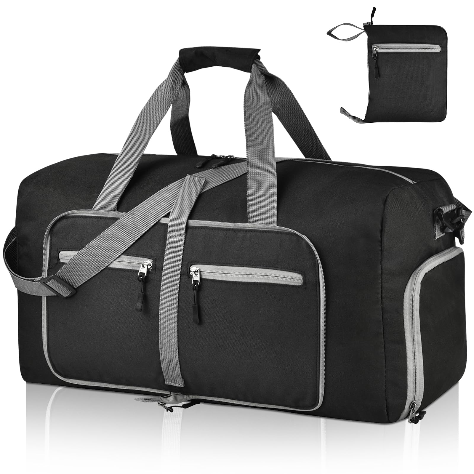 Duffel Bag 65L Packable Duffle Bag with Shoes Compartment Unisex Travel Bag Water-Resistant Duffle Bag(Black,65L)