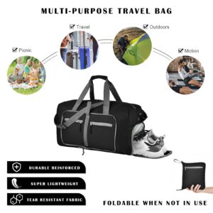 Duffel Bag 65L Packable Duffle Bag with Shoes Compartment Unisex Travel Bag Water-Resistant Duffle Bag(Black,65L)