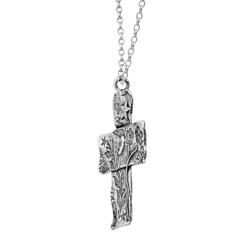 Silpada 'Dropmore' Floral Cross Pendant Necklace in Sterling Silver, 22" + 2"