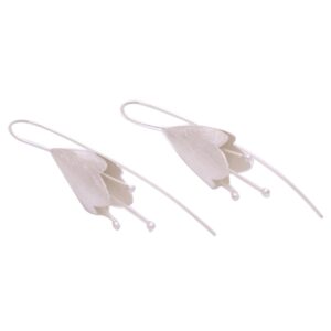 NOVICA Artisan Handmade Sterling Silver Drop Earrings Flower from Bali No Stone Indonesia Floral Modern [1.8 in L x 0.6 in W x 0.3 in D] ' Budding Orchid'