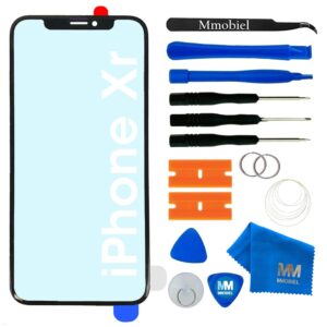 mmobiel front glass repair kit compatible with iphone xr - 6.1 inch - 2018 - lens screen replacement repair kit - incl. toolkit - gray