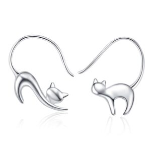 cat dangle earrings 925 sterling silver pull through animal cat hoop earrings for women grils christmas gifts