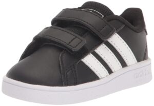 adidas unisex baby grand court tennis shoe, black/white/white, 7.5 toddler us