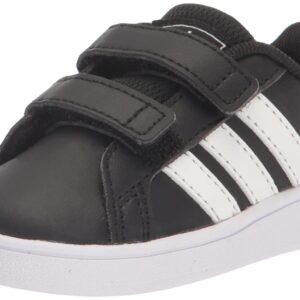 adidas unisex baby Grand Court Tennis Shoe, Black/White/White, 7.5 Toddler US