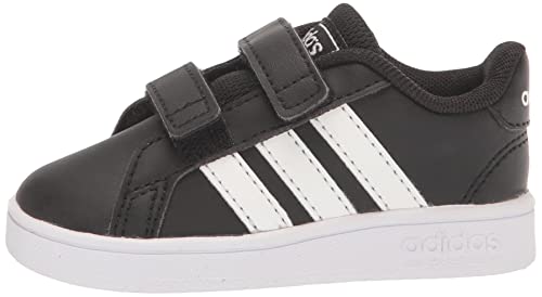 adidas unisex baby Grand Court Tennis Shoe, Black/White/White, 7.5 Toddler US