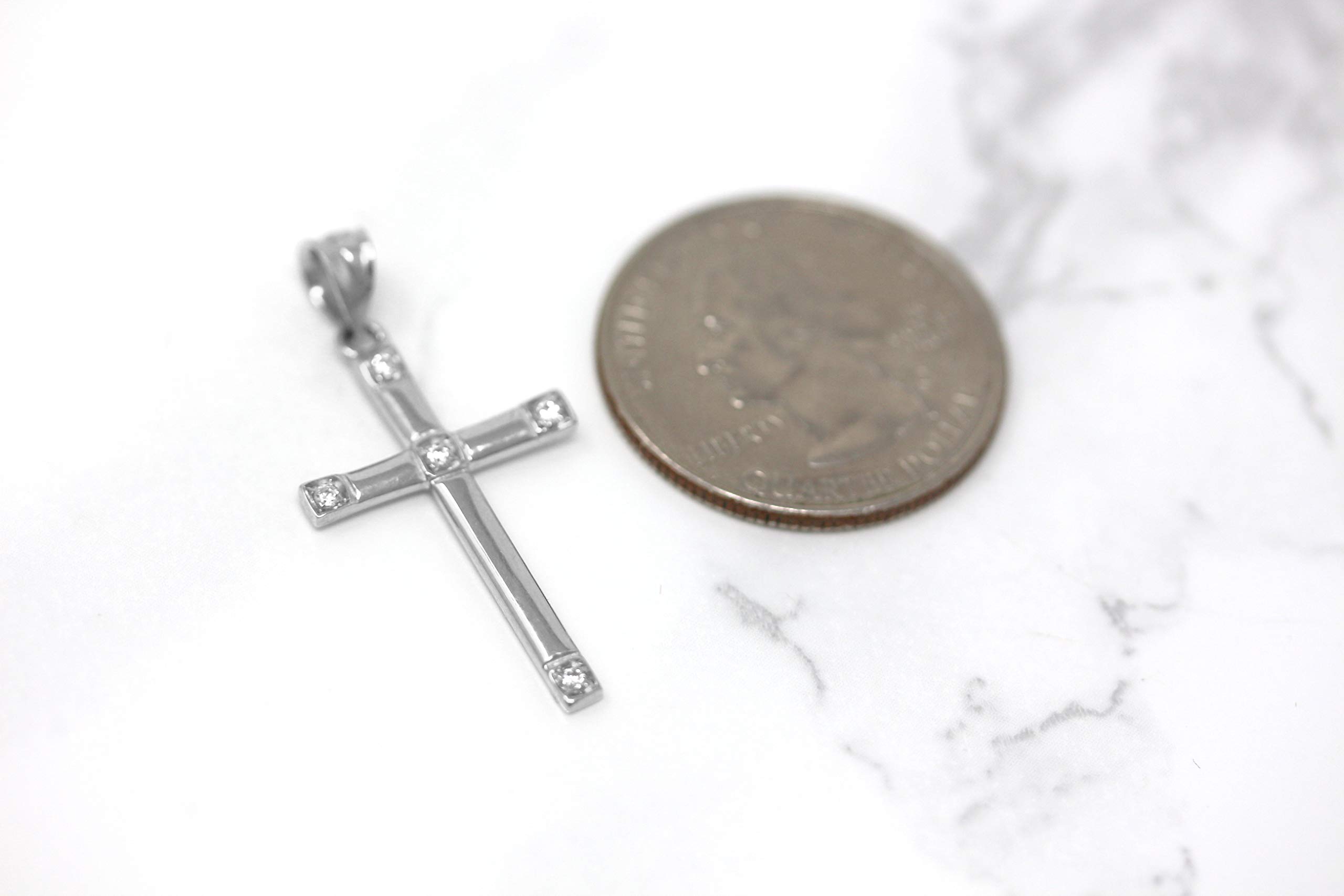 CaliRoseJewelry 14k Classy Elegant Diamond Simple Cross Charm Pendant in White Gold