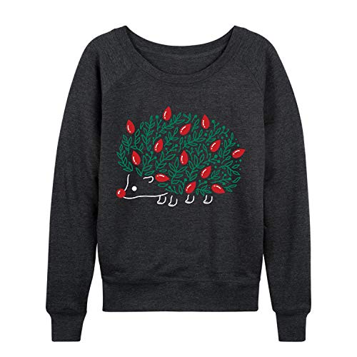 Instant Message - Christmas Hedgehog - Ladies French Terry Pullover - Size Medium Heather Charcoal