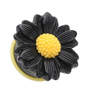 covet jewelry cutesy daisy flower single flared ear gauge plug (0 ga (8mm), black/yellow)