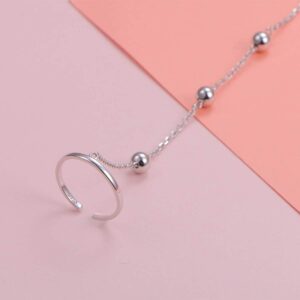 S925 Sterling Silver Finger Ring Bracelet Attached Hand Harness Bead Chain Set for Women Beads