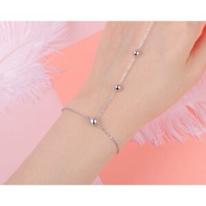 S925 Sterling Silver Finger Ring Bracelet Attached Hand Harness Bead Chain Set for Women Beads