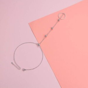 S925 Sterling Silver Finger Ring Bracelet Attached Hand Harness Bead Chain Set for Women Beads