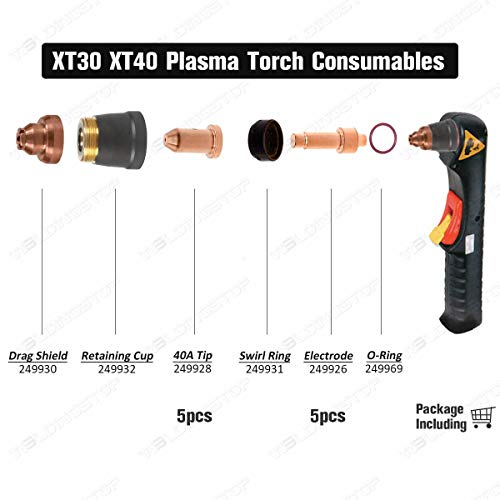 10 Pieces Plasma Cutting XT40 Torch Consumables Electrode 249926 Nozzle 40A 249928 Tip for Miller