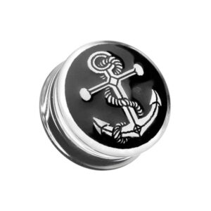 covet jewelry anchor enamel embossed double flared ear gauge plug (00 ga (10mm), black)