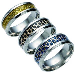 jajafook 8mm men's women stainless steel ring jewish star of david ring size 6-13