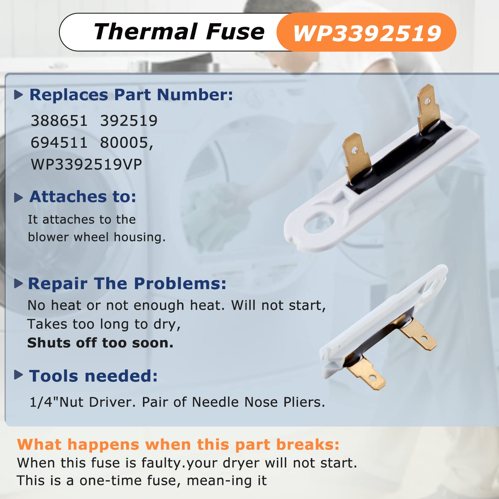 【Upgraded】 SUMNEW 3387134 High-Limit Thermostat 3392519 Dryer Thermal Fuse 3977393 Cut-Off Switch 3977767 Cycling Thermostat Compatible with Whirlpool Kenmore maytag Replaces Parts 3399693 PS345113