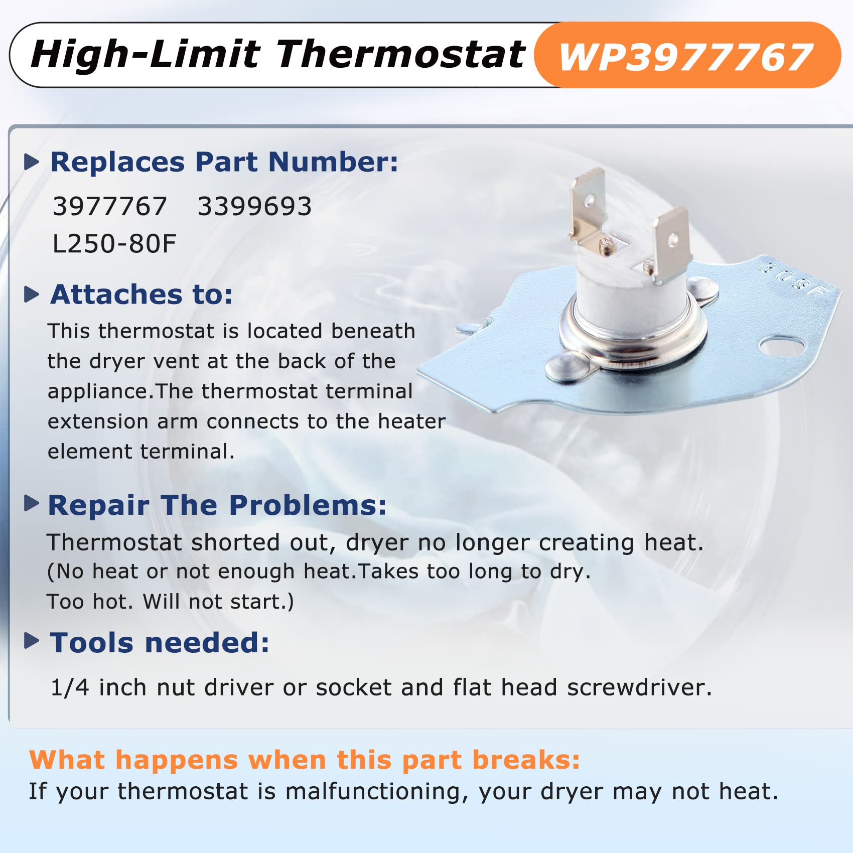 【Upgraded】 SUMNEW 3387134 High-Limit Thermostat 3392519 Dryer Thermal Fuse 3977393 Cut-Off Switch 3977767 Cycling Thermostat Compatible with Whirlpool Kenmore maytag Replaces Parts 3399693 PS345113