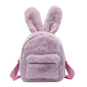 bunny backpack, mini fur backpack cute rabbit ear satchel shoulder bag purse plush handbags for women