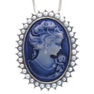 soulbreeze cameo necklace pendant vintage style faux pearl women fashion jewelry (blue)