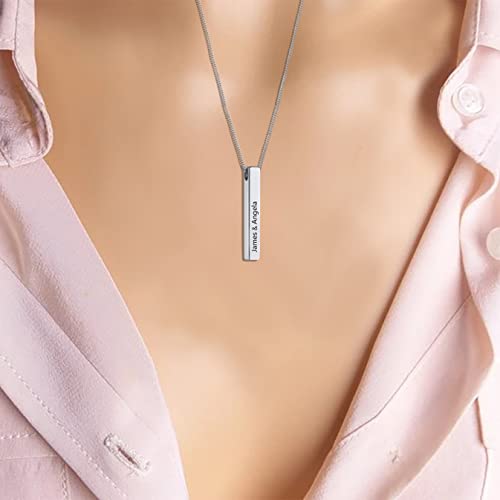 Ouslier 925 Sterling Silver Personalized 4 Sided Vertical 3D Bar Necklace Custom Made Name Text Engraved (925 Sterling Silver)