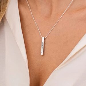 Ouslier 925 Sterling Silver Personalized 4 Sided Vertical 3D Bar Necklace Custom Made Name Text Engraved (925 Sterling Silver)