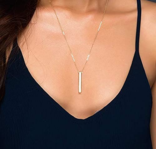 Ouslier 925 Sterling Silver Personalized 4 Sided Vertical 3D Bar Necklace Custom Made Name Text Engraved (925 Sterling Silver)