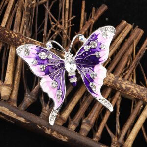 FEELMEM Crystal Rhinestone Butterfly Brooch Pin Blue Color Butterfly Brooches for For Women Girls Wedding/Banquet/Birthday Party (purple)