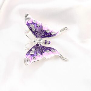 FEELMEM Crystal Rhinestone Butterfly Brooch Pin Blue Color Butterfly Brooches for For Women Girls Wedding/Banquet/Birthday Party (purple)