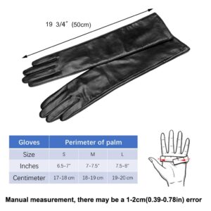 QECEPEI Womens Long Leather Gloves Winter Touchscreen Opera Evening Dress Driving Gloves Velvet Liner L, 19.6"/50cm