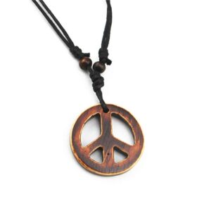 colorful bling handmade adjustable love peace sign hippie pendant necklace vintage rope chain resin weave jewelry-brown