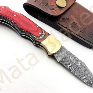 MATA BLADES 6.75 INCH MB0018 Handmade Damascus Folding Hunting Knife