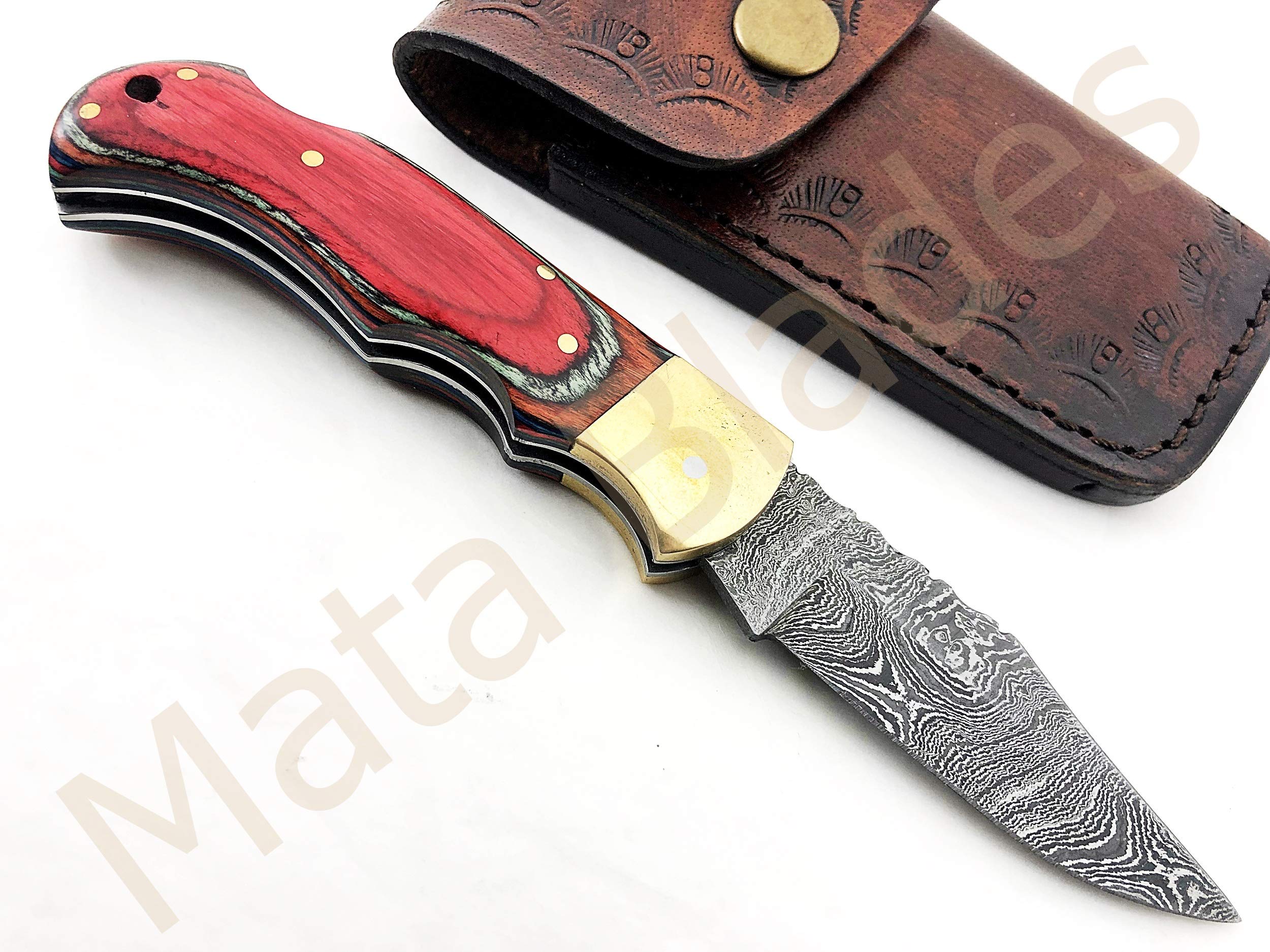 MATA BLADES 6.75 INCH MB0018 Handmade Damascus Folding Hunting Knife