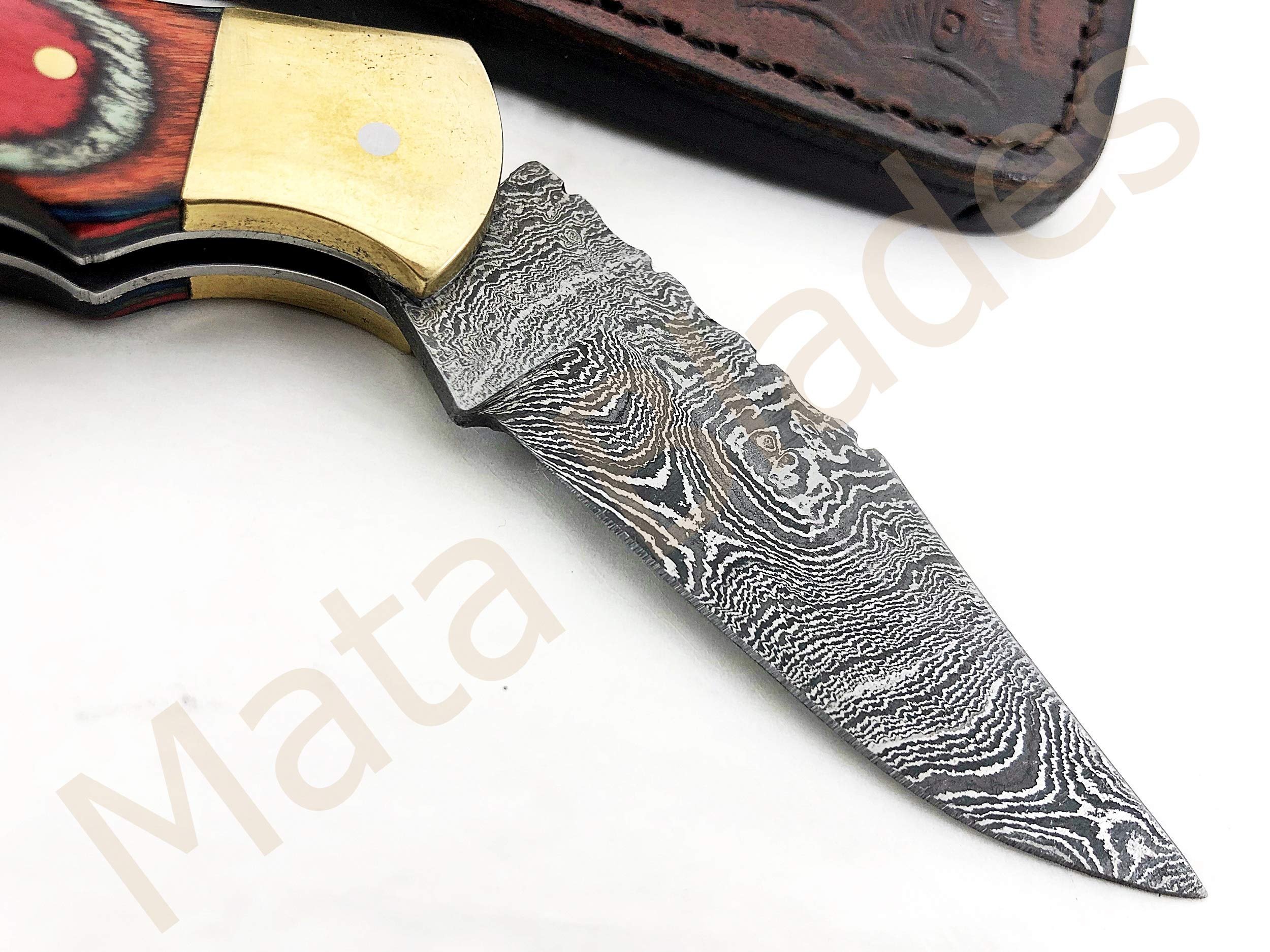 MATA BLADES 6.75 INCH MB0018 Handmade Damascus Folding Hunting Knife