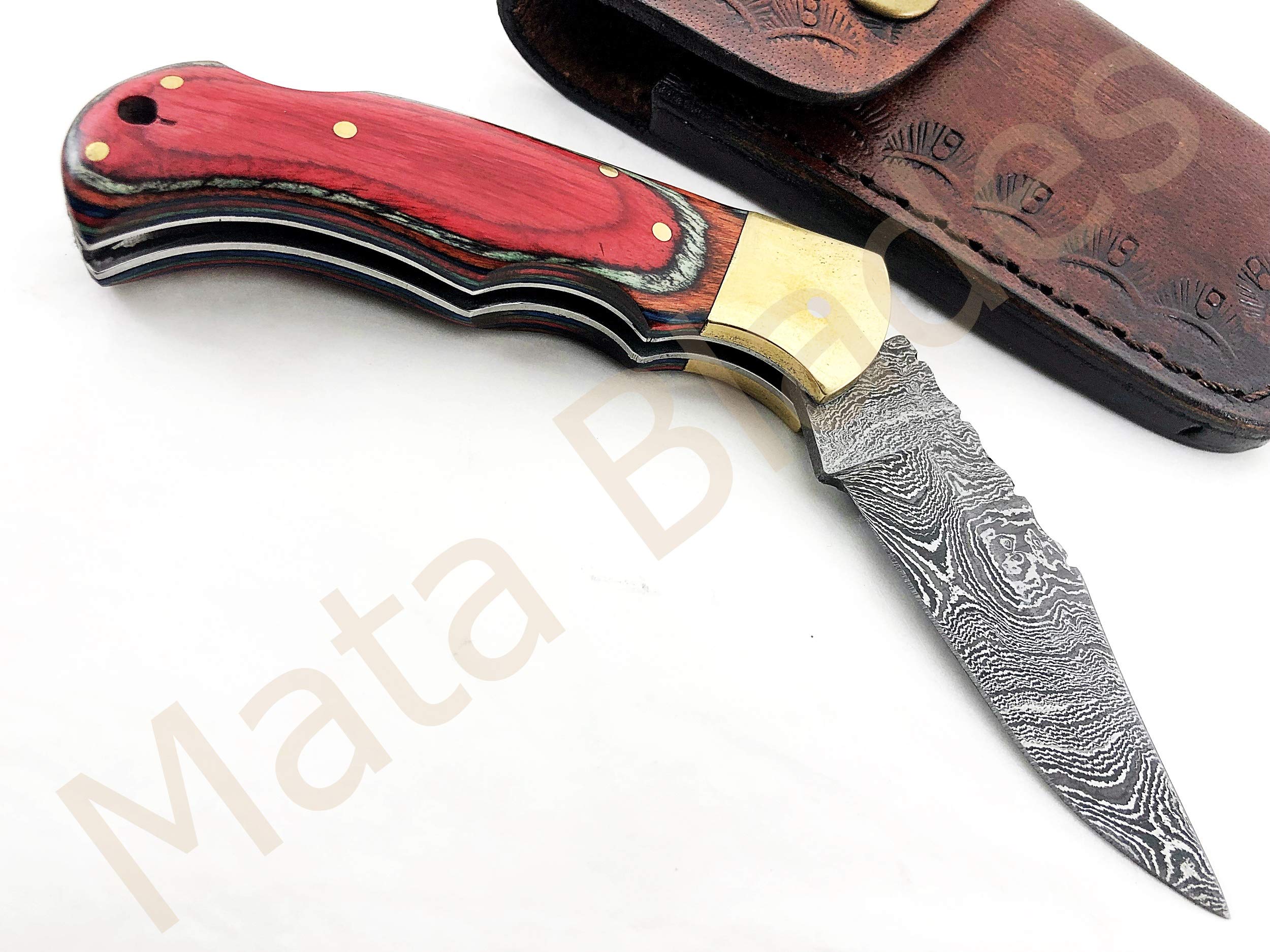 MATA BLADES 6.75 INCH MB0018 Handmade Damascus Folding Hunting Knife