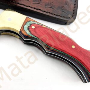 MATA BLADES 6.75 INCH MB0018 Handmade Damascus Folding Hunting Knife