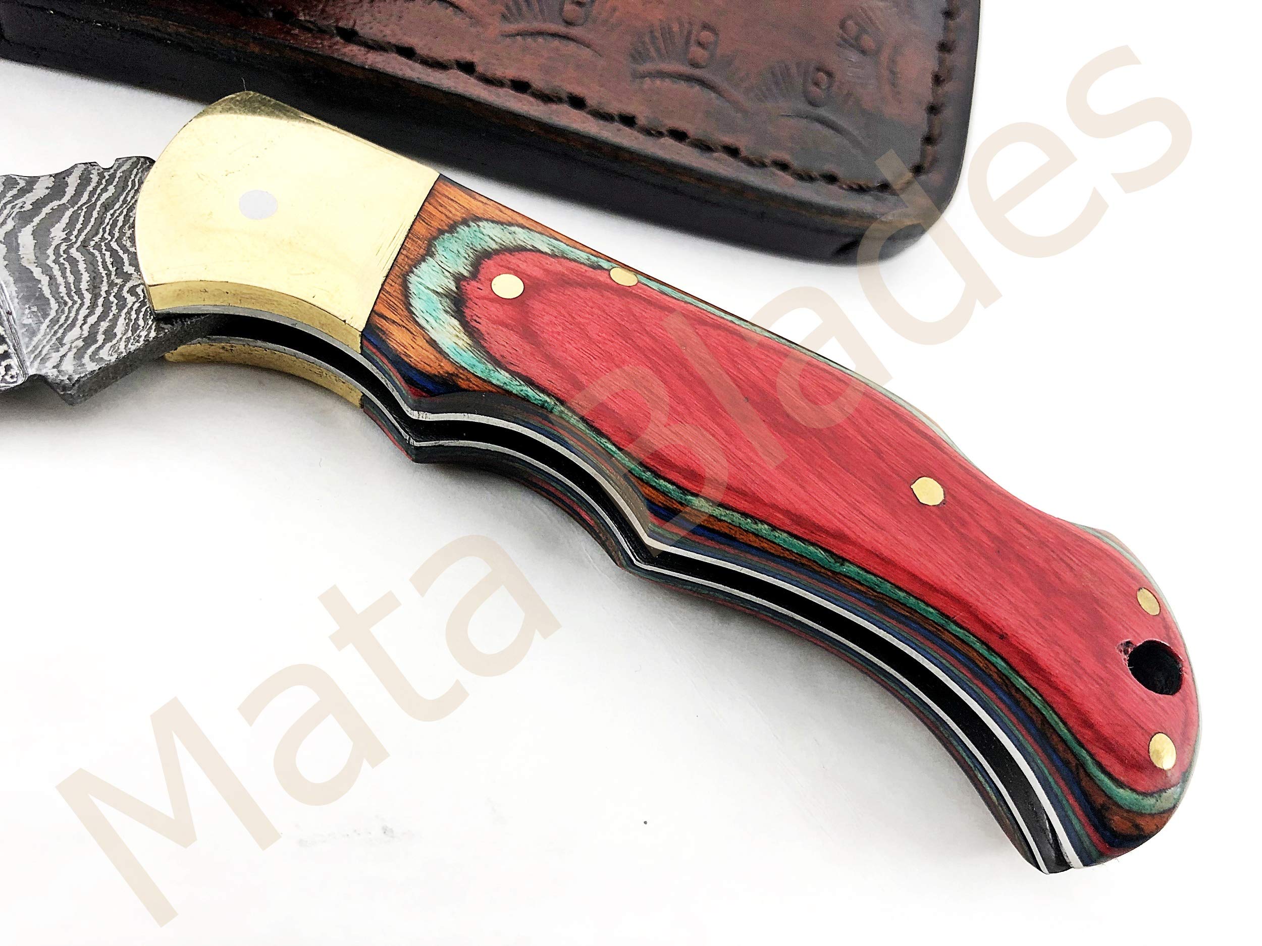 MATA BLADES 6.75 INCH MB0018 Handmade Damascus Folding Hunting Knife