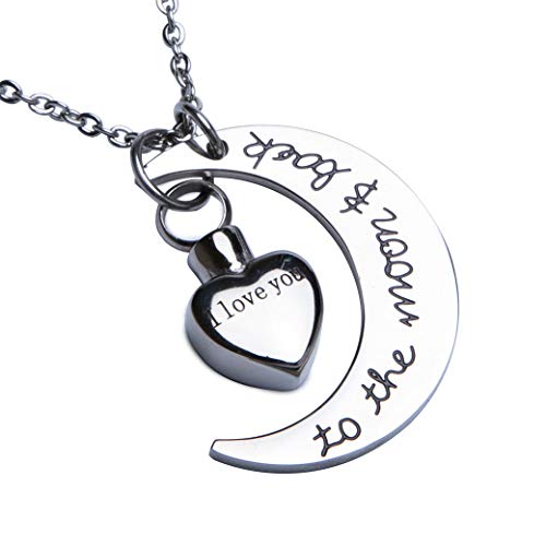 Fanery Sue Personalized Custom Love You to the Moon and Back Cremation Urn Necklace for Ashes Memorial Pendant Jewelry(No Engraving)