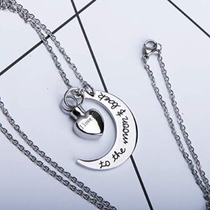 Fanery Sue Personalized Custom Love You to the Moon and Back Cremation Urn Necklace for Ashes Memorial Pendant Jewelry(No Engraving)