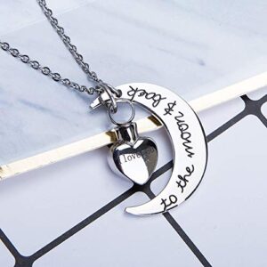 Fanery Sue Personalized Custom Love You to the Moon and Back Cremation Urn Necklace for Ashes Memorial Pendant Jewelry(No Engraving)