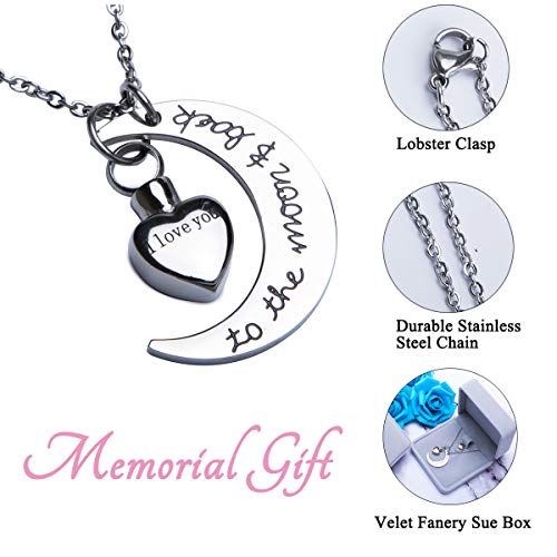 Fanery Sue Personalized Custom Love You to the Moon and Back Cremation Urn Necklace for Ashes Memorial Pendant Jewelry(No Engraving)