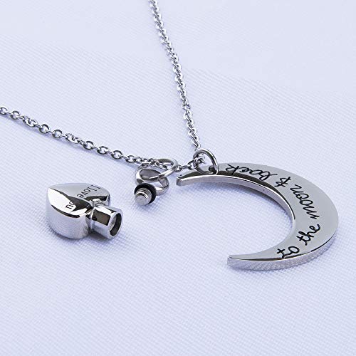 Fanery Sue Personalized Custom Love You to the Moon and Back Cremation Urn Necklace for Ashes Memorial Pendant Jewelry(No Engraving)