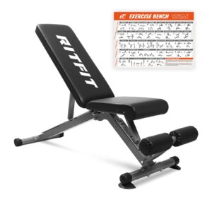 ritfit adjustable/foldable utility weight bench for home gym, weightlifting and strength training - bonus workout poster with 35 total body exercises（pwb01-2023 new version）