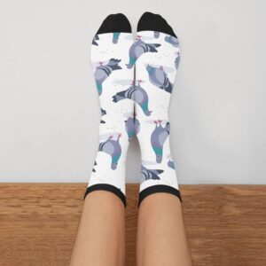 Women's Men's Fun Novelty Crazy Crew Socks Bluish Pigeons Dress Socks