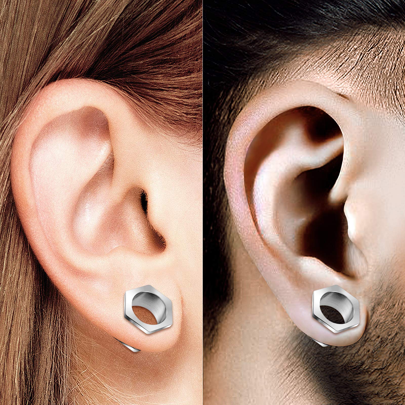 BIG GAUGES Pair of Surgical Steel 6gauges 4 mm hexagon screw flesh Tunnels Piercing Jewelry Ear Earring Lobe Stretcher Plugs BG3863